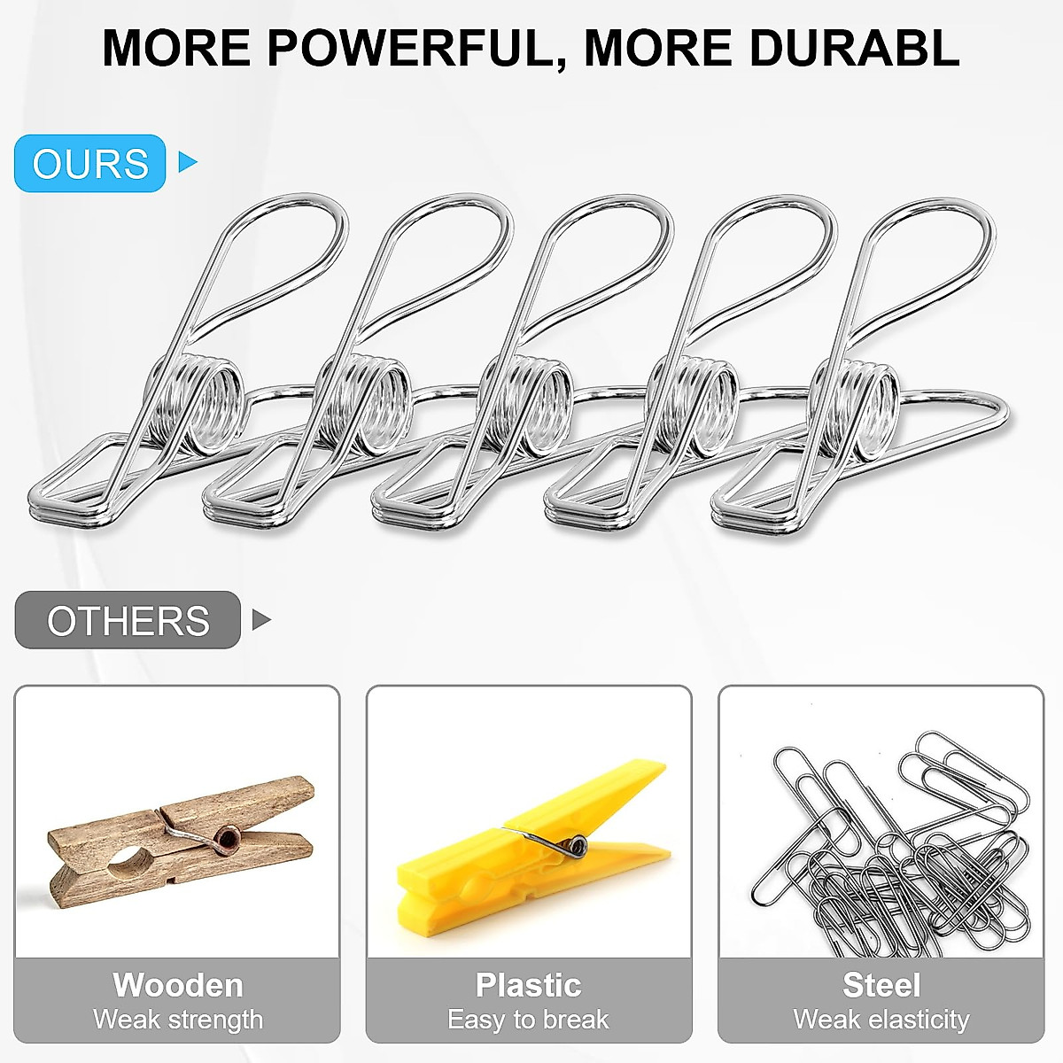 Clothes Pins Heavy Duty Outdoor, 40 Pack Stainless Steel Clothespins, Metal Clips Heavy Duty for Hanging Clothes, Clothes Clips, Laundry Clips, Stainless Steel Clips for Clothes