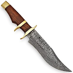 BOW-9904 Handmade Damascus Steel Fixed Blade Hunting Knife Rose wood Handle with Sheat