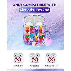 Kokaaee for Airpod Case 2nd & 1st Generation Cover Kawaii Funda Cute Aesthetic Girl Women Protector Liquid Glitter Bling Sparkly Heart Design Estuche Keychain Y2K Girly for Apple Air Pod 1/2 Gen
