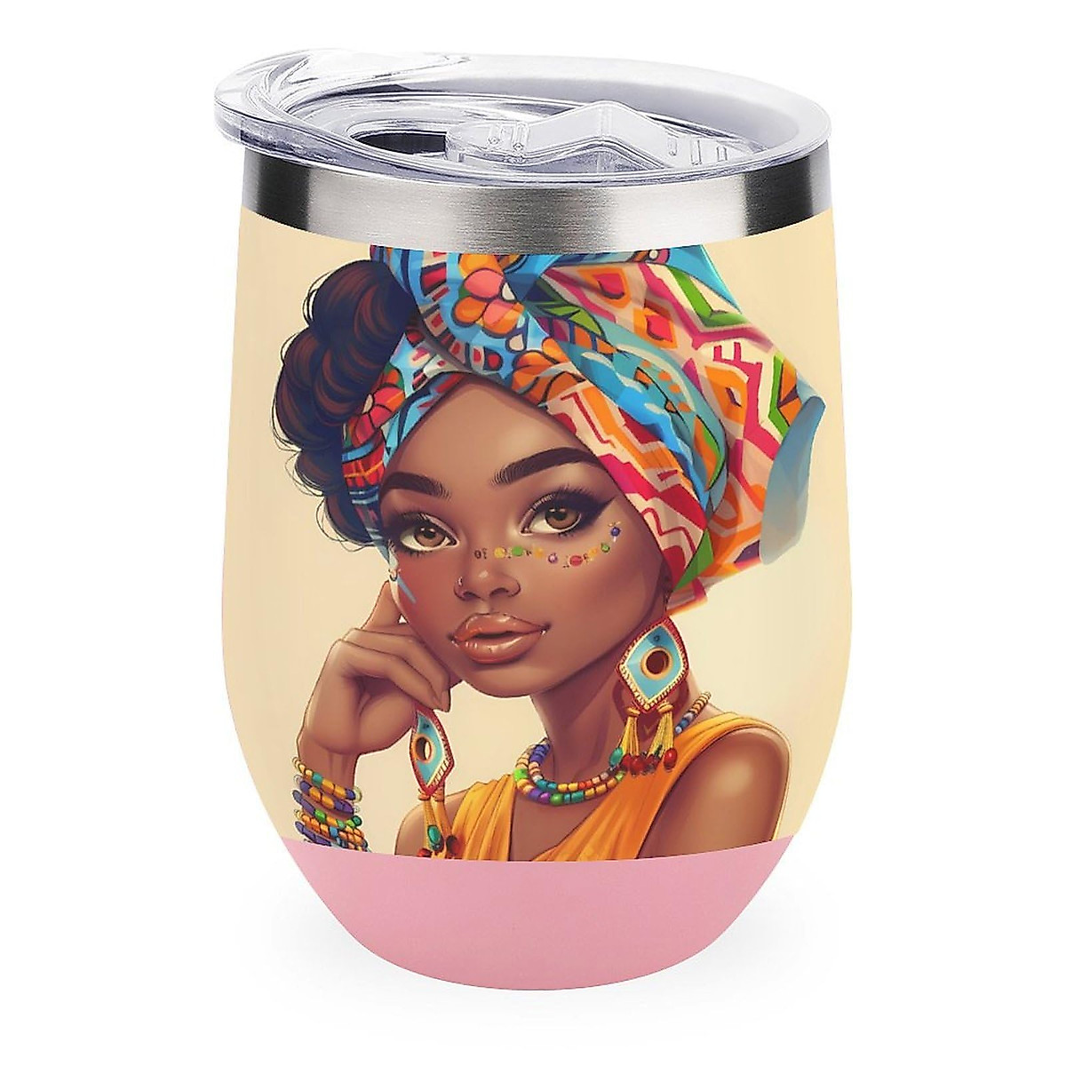 African Ame-rican Woman Insulated Tumbler with Lid Stainless Steel Coffee Mug Cute Wine Tea Water Cup Pink-style