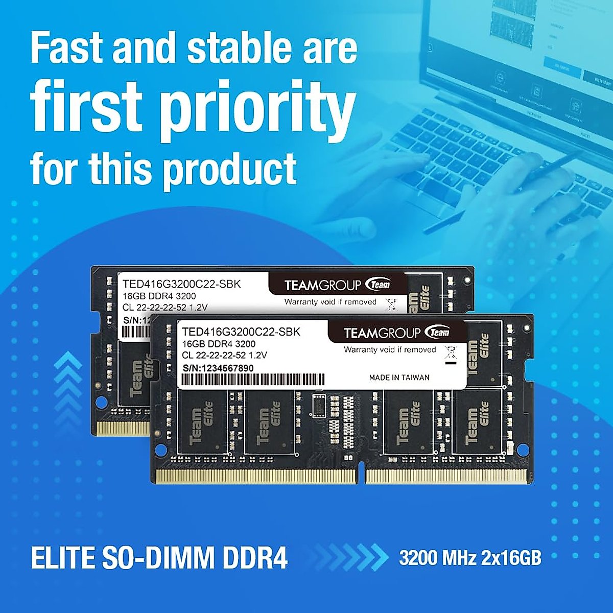 TEAMGROUP Elite DDR4 32GB Kit (2 x 16GB) 3200MHz PC4-25600 CL22 (2933MHz or 2666MHz)Unbuffered Non-ECC 1.2V SODIMM 260-Pin Laptop Notebook PC Computer Memory Module Ram Upgrade - TED432G3200C22DC-S01