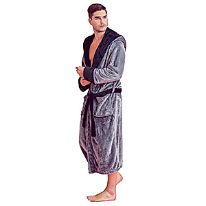 Soft Touch Linen Men’s Full-Length Warm and Plush Hooded Fleece Bathrobe