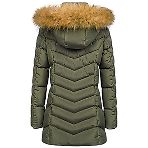CREATMO US Women's Hooded Puffer Jacket Water-Resistant Insulated Quilted Coat Army Green XL