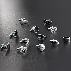 Luckeyui 12 Pairs Cufflinks Set Gifts for Men Vintage Wedding Tuxedo Shirt Cuff Links Silver & Black