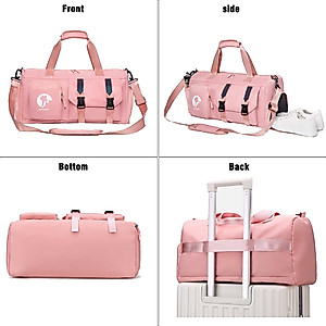Pink Gym Bag Duffel Bag for Women - 18.5"×9.5"×9" Small Travel Bag with Wet Pocket and Shoes Compartment Gymnastics Equipment Bags Outdoor Bag