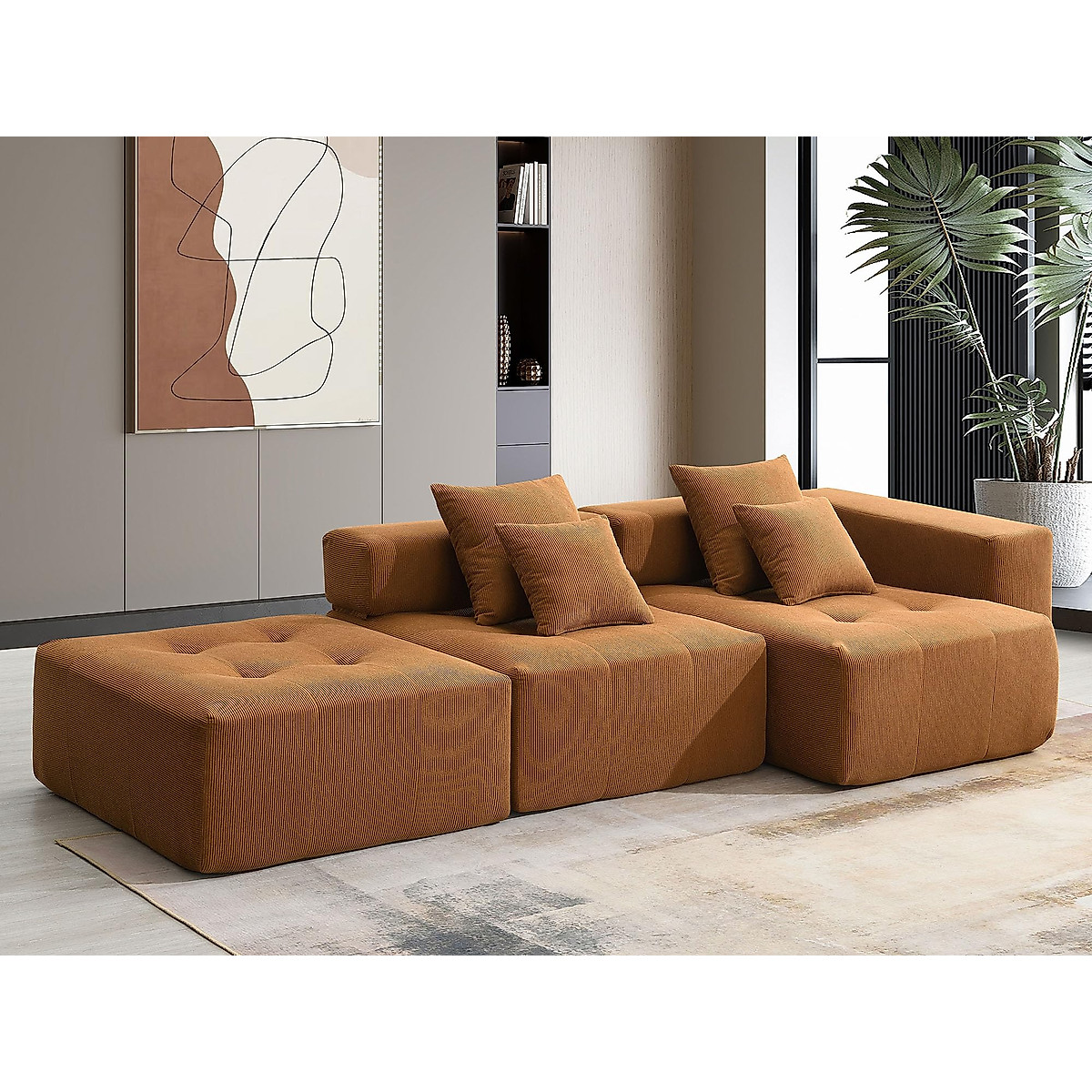 105''L-Shape Modular Sectional Sofa Couch - Comfy Upholstered Cloud Couch for Living Room,Modern Minimalist Couches for Living Room,Free Combination Deep Seat Corner Couch (Brown,Corduroy)