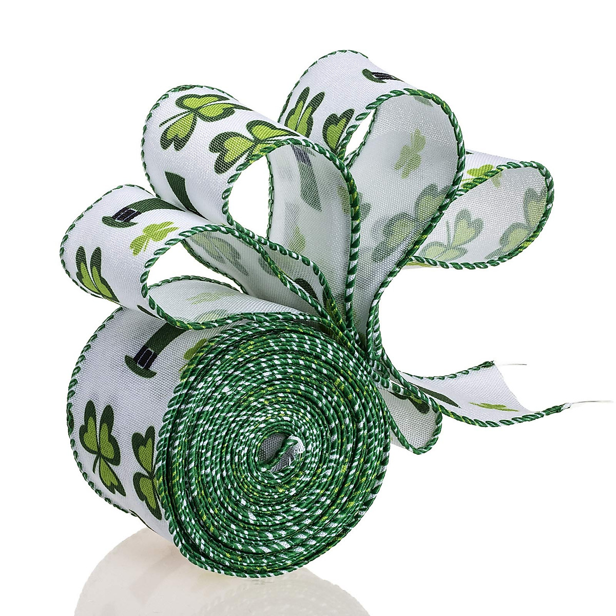 St Patrick's Day Wired Ribbon, 2 1/2 Inch by 10 Yards Emerald Green Shamrocks Lucky Ribbon for Gift Wrapping, Wreath and Party Decoration