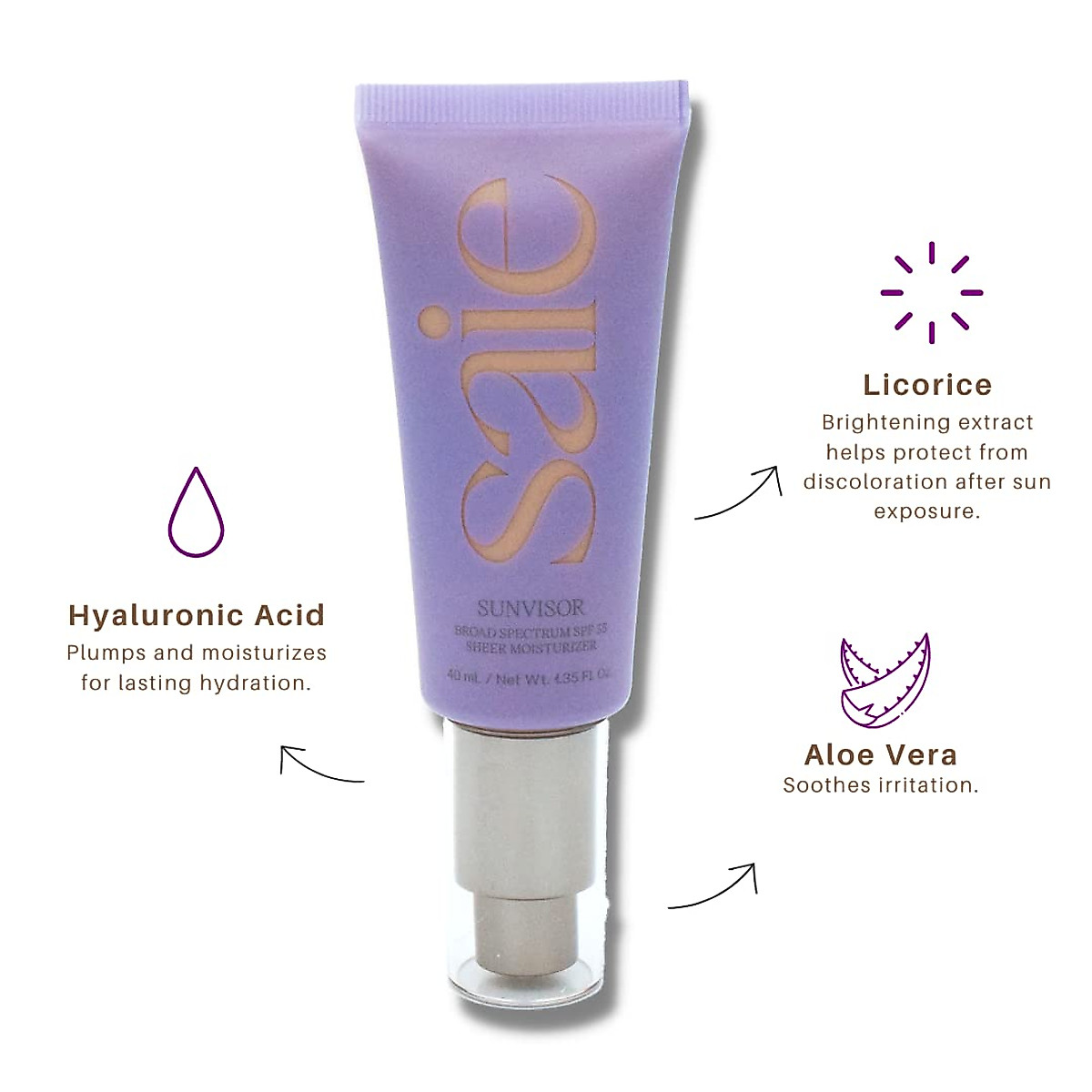 Saie Sunvisor Broad Spectrum SPF 35 Sheer Moisturizer 1.35 oz