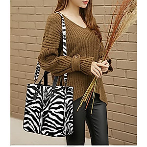Shoulder Bag for Women Zebra Print Cows Deer Pattern PU Tote Purse Satchel Handbag Matching Clutch (Zebra print),Black and White