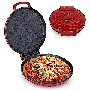 Courant Pizza Maker 12 inch Pizzas Machine, Newly improved Cool-touch Handle Non-Stick plates Pizza oven & Calzone Maker, Electric Countertop Oven for Home or School, 12” Indoor Grill/Griddle, Red