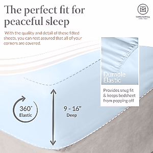 Threadmill Full Size Sheet Set | 100% Cotton Sheets | Solid Sateen Full Bed Sheets Set with 16' Elasticized Deep Pocket | Soft Breathable 4-Piece Cooling Sheet Set | Light Blue