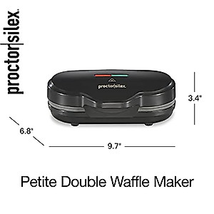 Proctor Silex Double Mini Waffle Maker Machine with 4” Round Non-stick Grids, Makes 2 Personalized Individual Breakfast Chaffles and Hashbrowns, Compact, Black (26102)
