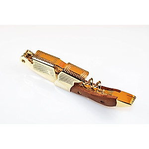 Gold Plated Corkscrew w/Wood Handle Professional Double Hinge Waiters Wine Key