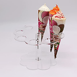 HMROVOOM 8 Holes Ice Cream Cone Holder,Acrylic Ice Cream Stand,Cone Holder Rack for Party Wedding Birthday(8 Holes Flower Shape)