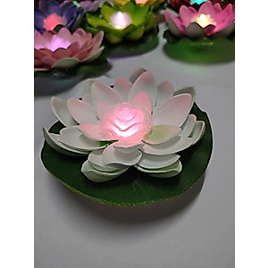 Assaoy Floating Pool Lights,Lotus Flowers Lights,Fun Pool Accessories,Pond Light LED Candles Artificial Flower W/Water Lily Pad for Pool at Night,Garden Wedding Back to School PartyDecor 8Pcs