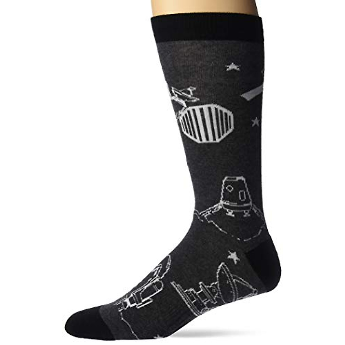 K. Bell Men's Classics Novelty Crew Socks, Space Junk (Black Heather), Shoe Size: 6-12