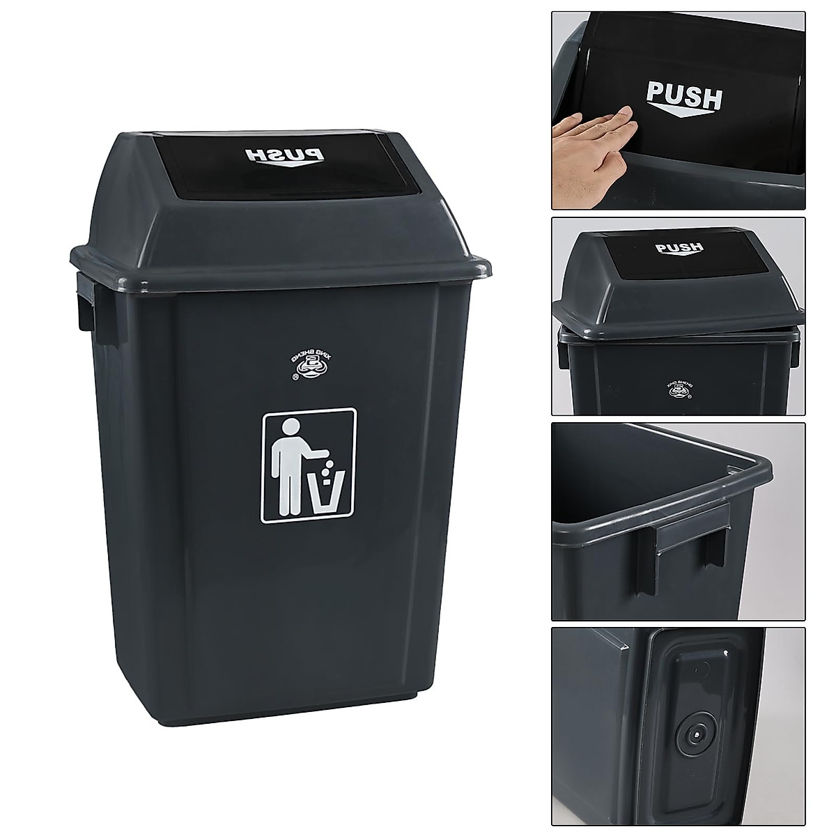 Ortodayes 13 Gallon Plastic Swing Top Trash Can, 4 Pack Plastic Kitchen Garbage Can, Gray