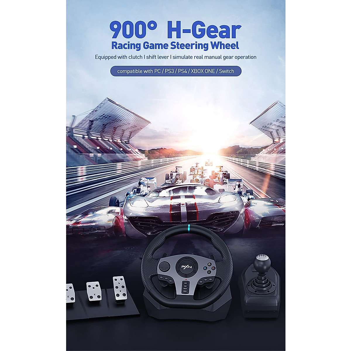 PXN V9 PC Steering Wheel with Pedals and Shifter 270/900 Degree Gaming Racing Wheel for PC,PS4,PS3,Xbox One, Xbox Series X/S,N-Switch (NOT Support Mac/PS5)