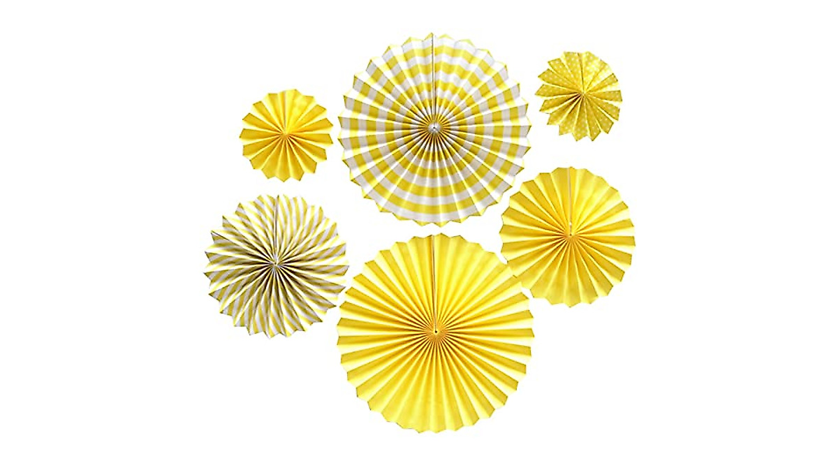 Jarcgoer Yellow Paper Fan Flowers Set for Party Decorations