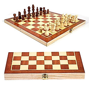 FINE MEN WYX-Chess, 1set 3434cm Folding Wooden International Chess Checkers Set Foldable Board Game Funny Game Chessmen Collection Portable Board Game