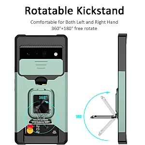 Nvollnoe Google Pixel 6 Pro Case with Sliding Camera Cover, Magnetic Kickstand, Heavy Duty Protective Case for Pixel 6 Pro - 6.7 inch (Green)