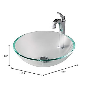 KRAUS 16 1/2-inch Crystal Clear Glass Bathroom Vessel Sink and Arlo™ Faucet Combo Set with Pop-Up Drain, Chrome Finish
