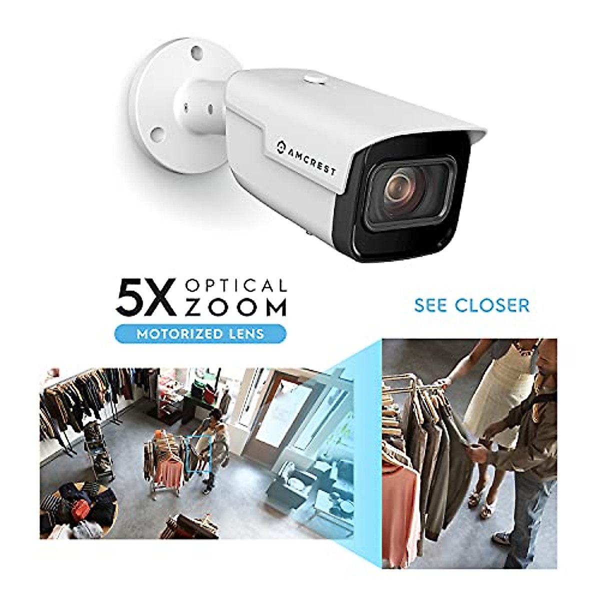 Amcrest 4K Optical Zoom IP Camera, Varifocal 8MP Outdoor POE Camera Bullet, Security Camera, 2.7mm~13.5mm Lens, IP67 Weatherproof, MicroSD Recording, (IP8M-VB2796EW)