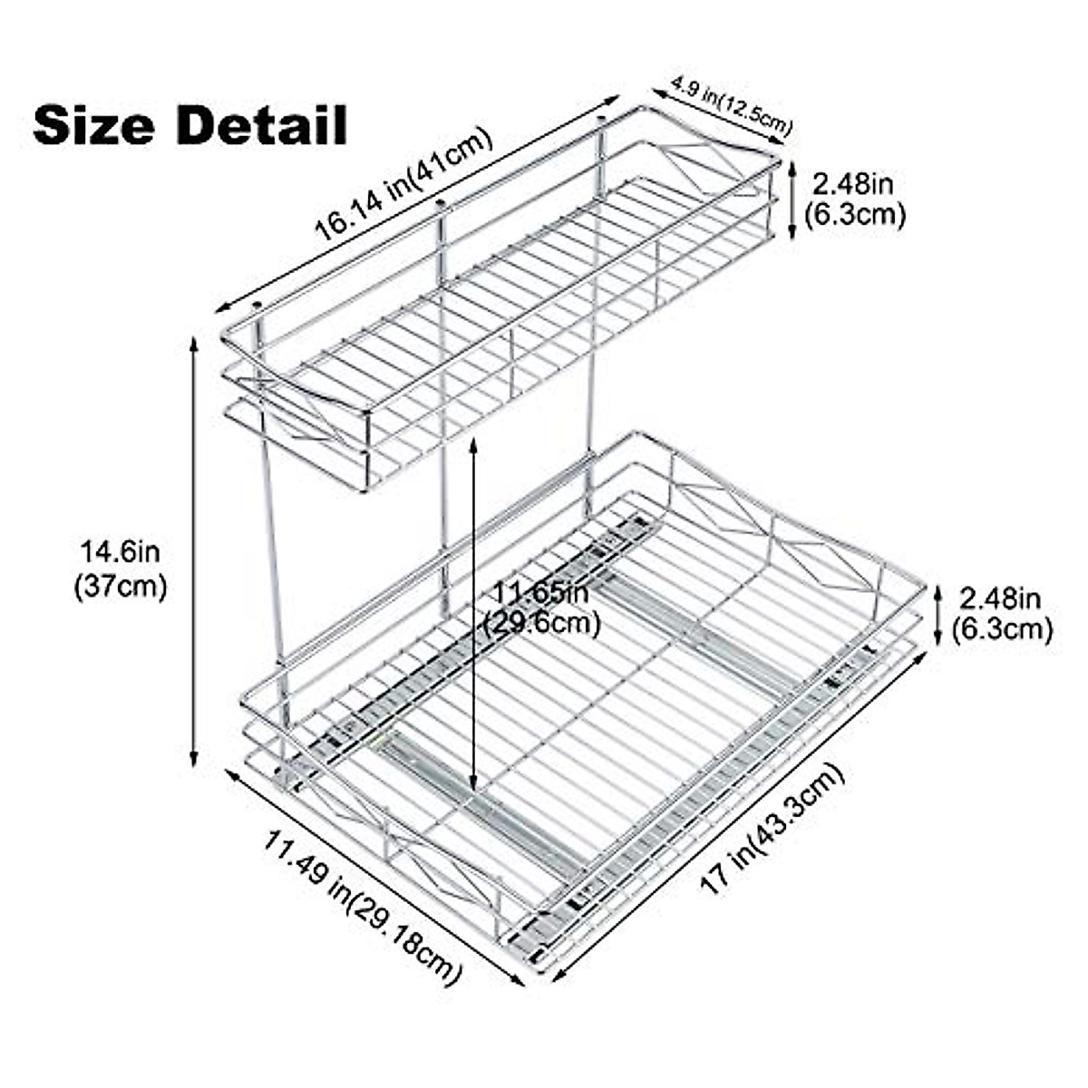 TQVAI Pull Out Under Sink Cabinet Organizer 2 Tier Slide Wire Shelf Basket - 11.49W x 17D x 14H - Request at Least 12 inch Cabinet Opening
