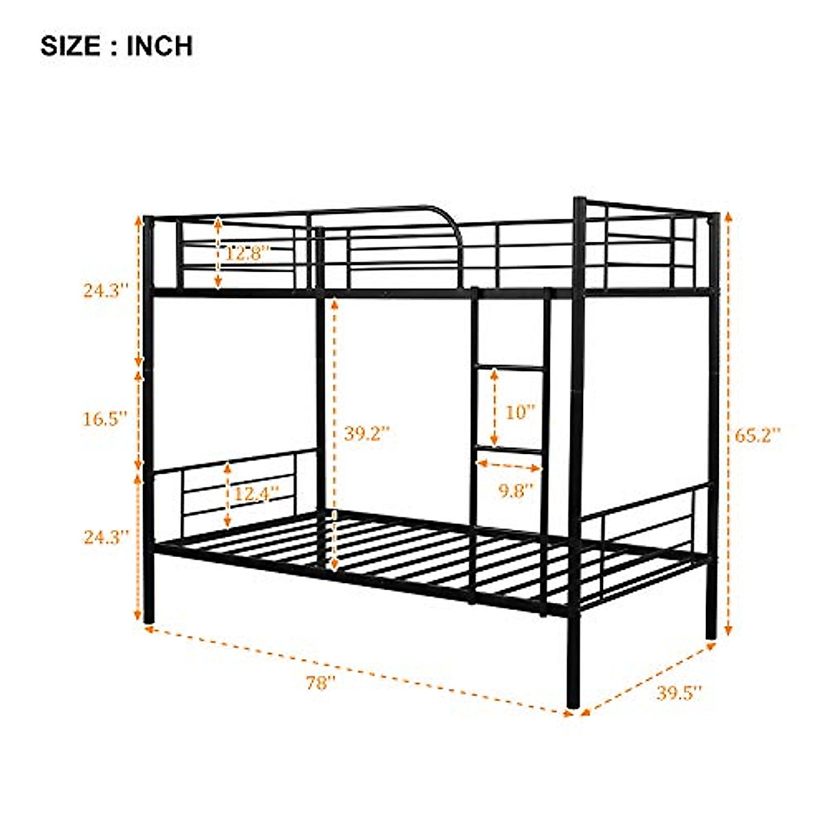 Harper & Bright Designs Twin Over Twin Metal Bunk Bed with Removable Ladder, Heavy Duty Bed Frame with Safety Guard Rails for Kids Teens Adults, Black