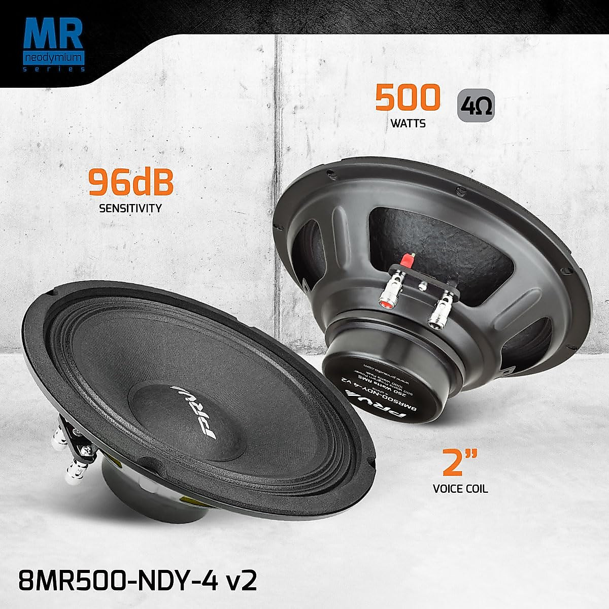 PRV AUDIO 8MR500-NDY-4 V2 Neodymium 8" Mid Range 4 ohm Pro Audio Speaker 500 Watts Program Power (Single)
