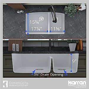 Karran QU-711 Undermount Quartz/Granite Composite Kitchen Sink 32 in. 60/40 Double Bowl in White