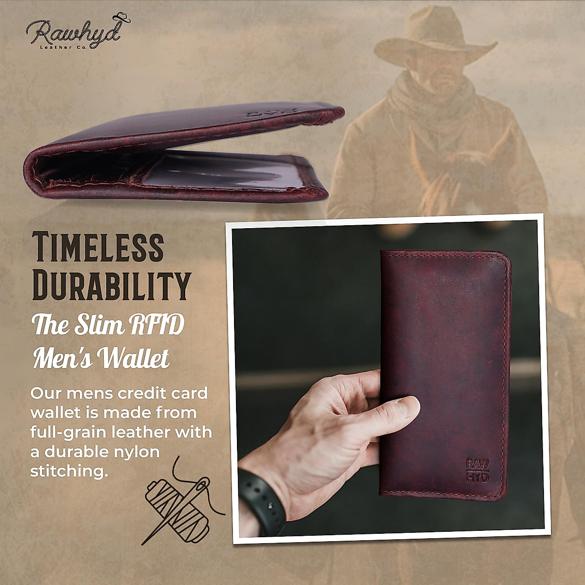 RAW HYD Long Wallets for Men Leather (RFID Blocking), Mens Long Wallet & Checkbook Wallet - Western Wallets for Men