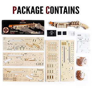 ROKR 3D Wooden Puzzle Rubber Band Guns for Adults,Toy Shotgun Model Building Kits for Adults to Build,Toy Guns for Kids 12-14,Challenge Wood Crafts Puzzles for Adults,Cool Toys Hobbies for Men Women