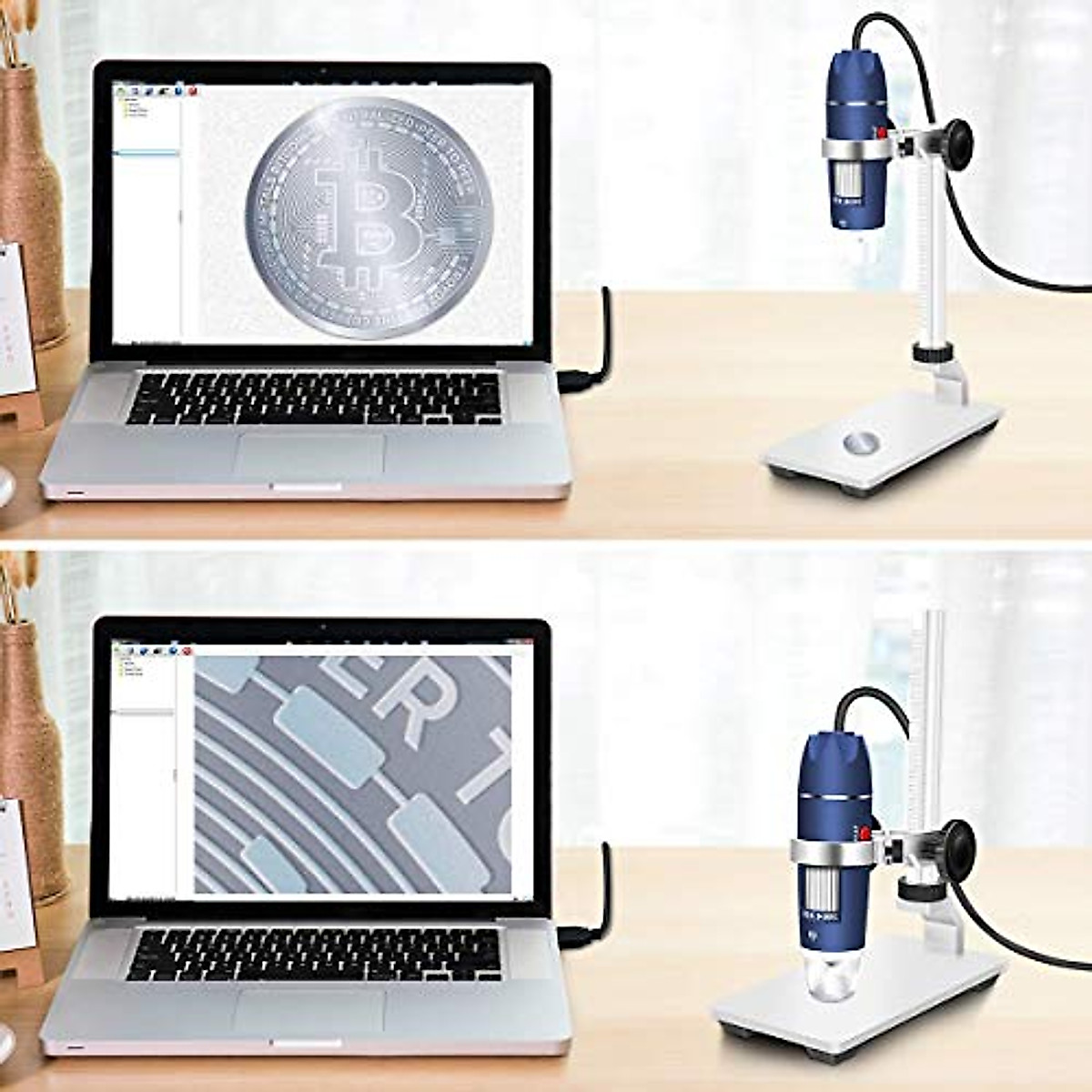 Jiusion HD 2MP USB Digital Microscope 40X to 1000X Portable Magnification Endoscope Camera with 8 LEDs Aluminum Alloy Stable Stand for OTG Android Mac Windows 7 8 10 11 Linux