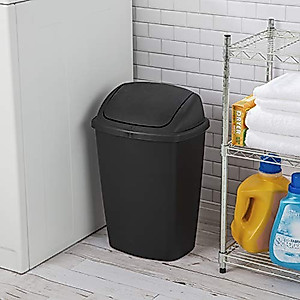 Sterilite 10689006 7.5 Gallon SwingTop Wastebasket, Black Lid and Base, 6-Pack