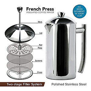 Frieling Double-Walled Stainless-Steel French Press Coffee Maker in Frustration Free Packaging, Polished, 17 Ounces