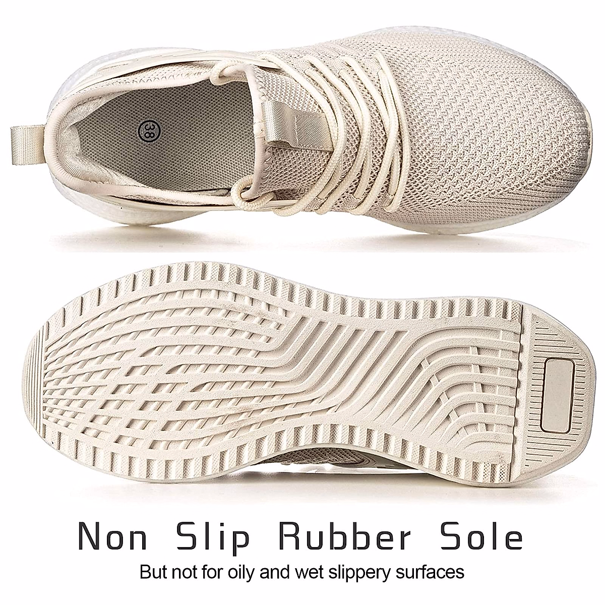 SDolphin Running Shoes Women Sneakers - Tennis Walking Shoes Ladies Athletic Workout Fashion Lightweight Mesh Memory Foam Road Running Shoes Beige