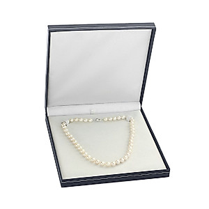 The Pearl Source 6.5-7mm AAA Quality Round White Freshwater Cultured Pearl Necklace for Women in 18" Princess Length