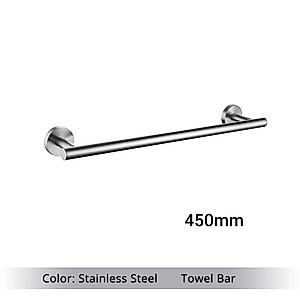 Bathroom Hardware Set Accessories Kit Brushed Stainless Steel Round Wall Rack Hand Bar Toilet Roll Paper Holder Robe Towel Hook,SS,Towel bar,45cm
