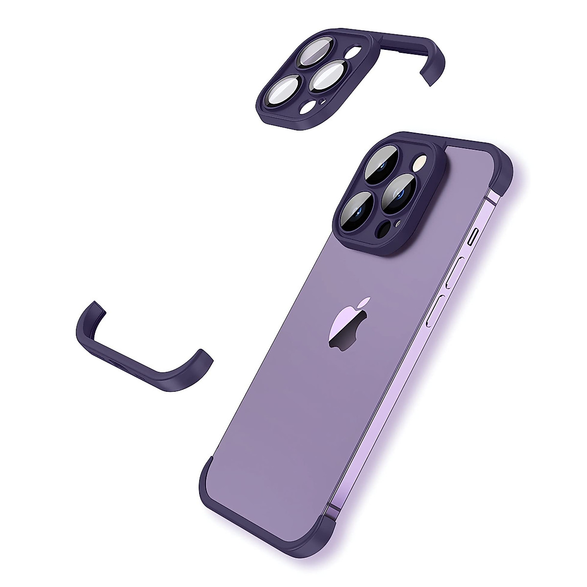 LEKEVO Frameless Fit for iPhone 14 Pro Case with Camera Lens Protector, Slim Soft TPU Shockproof Phone Cover, Minimalist Yet Protective Bumper Shell (Purple)