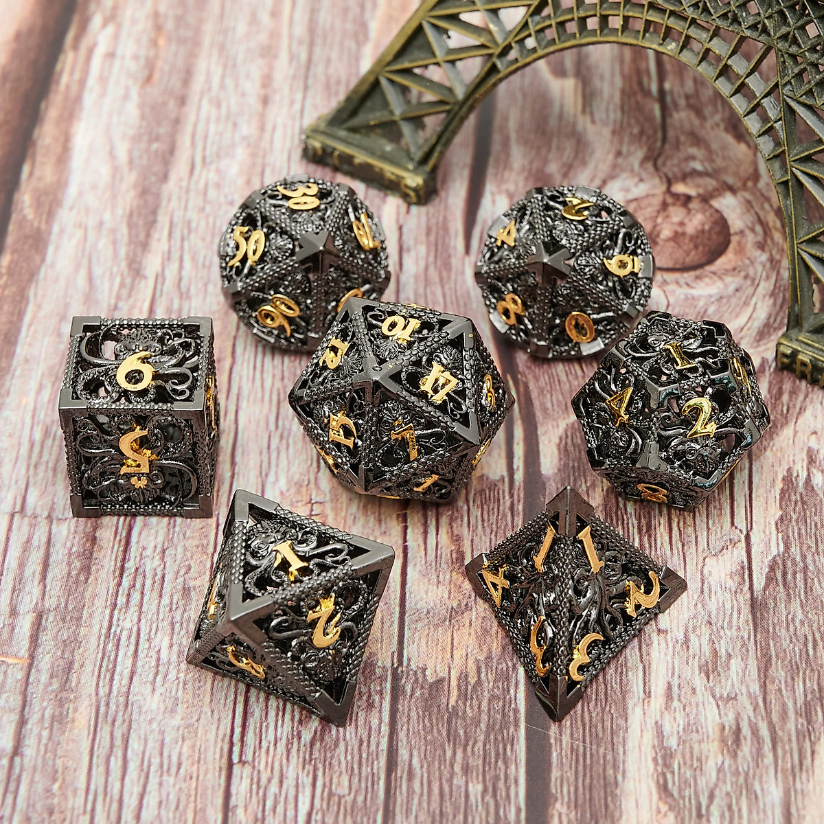 Dungeons and Dragons Dice DND Dice Set D and D dice Set D20 MTG Metal Dice Set Hollow Polyhedral Dice Role Playing Dice with Octopus Motifs for Dungeons and Dragons RPG Table Games