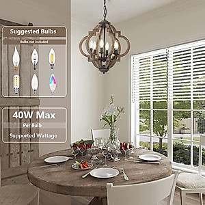 Eayaya Farmhouse Chandeliers for Dining Room, 6-Light Rustic Dining Room Light Fixture Over Table, Wood Black Hanging Pendant Lights Kitchen Island, Boho Chandelier for Bedrooms Entryway Living Room