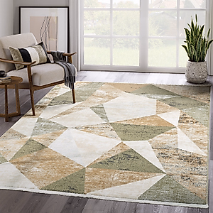 Abani Savoy Collection Area Rug - Green and Cream Geometric Design - 6'x9' - Easy to Clean - Durable for Kids and Pets - Non-Shedding - Medium Pile - Soft Feel - for Living Room, Bedroom, and Office