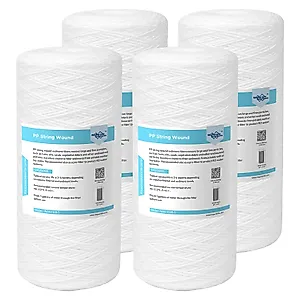 Membrane Solutions 5 Micron 10"x4.5" String Wound Whole House Water Filter Replacement Cartridge Universal Sediment Filters for Well Water - 4 Pack