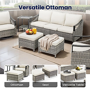 FEISHOMINOO Outdoor Patio Furniture, 5 Piece Patio Furniture All Weather 2-Seater Outdoor Sectional Sofa with Thick Cushions for Patio,Porch,Garden,Backyard (Beige, M-5 Chair Sofa)