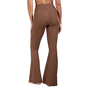 Sunzel Flared Leggings for Women, High Waisted Casual Bootcut Flare Yoga Pants with Crossover Waist and Tummy Control 30" Caramel Cafe Medium
