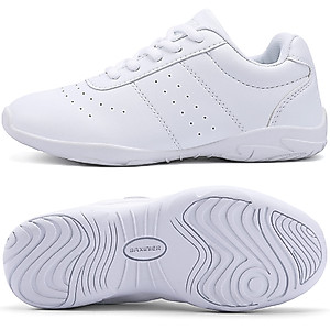 BAXINIER Youth Girls White Cheerleading Dancing Shoes Athletic Training Tennis Walking Breathable Competition Cheer Sneakers - White 2 Little Kid