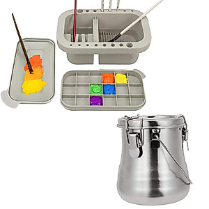 MyLifeUNIT Paint Brush Cleaner, Set of 2 Pcs Plastic and Stainless Steel Paint Brush Holder