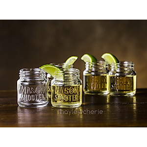 Hayley Cherie Mason Jar Shot Glasses with Lids (Set of 8) Mini Mason Shooter 2oz for Drinks, Liquor, Favors, Desserts, Parties, Birthdays, Gifts