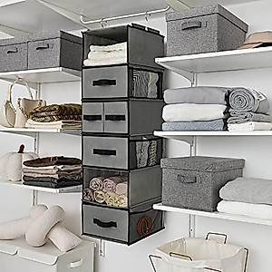 GRANNY SAYS Hanging Closet Organizer 6 Shelves, Closet Organization and Storage with 5 Different Drawers, 6 Side Pockets Wardrobe Clothes Organizer for Closet, Gray, 1-Pack